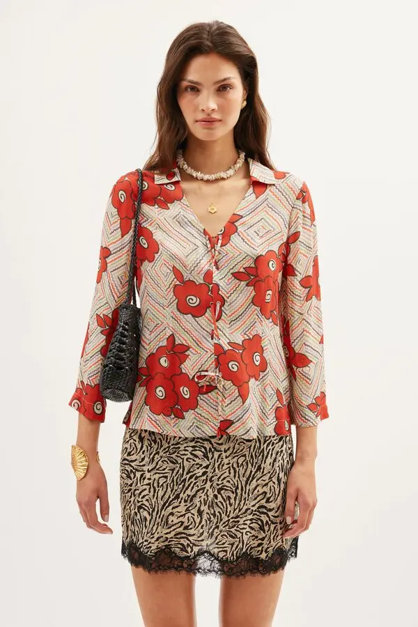 Rixo Floral Print Tie-front Blouse