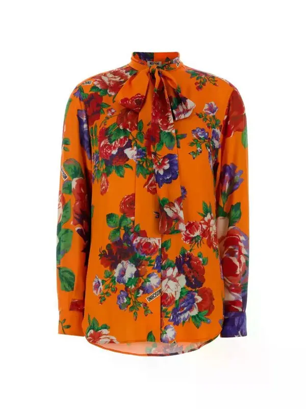 Moschino Floral Print Blouse With Bow-tie Lavalliere Collar - Orange