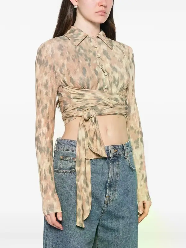 GANNI Tie-waist Animal Print Shirt