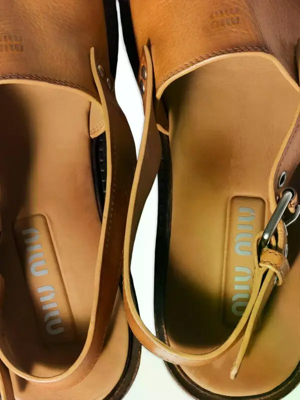 Miu Miu Buckled Leather Slingback Sandals