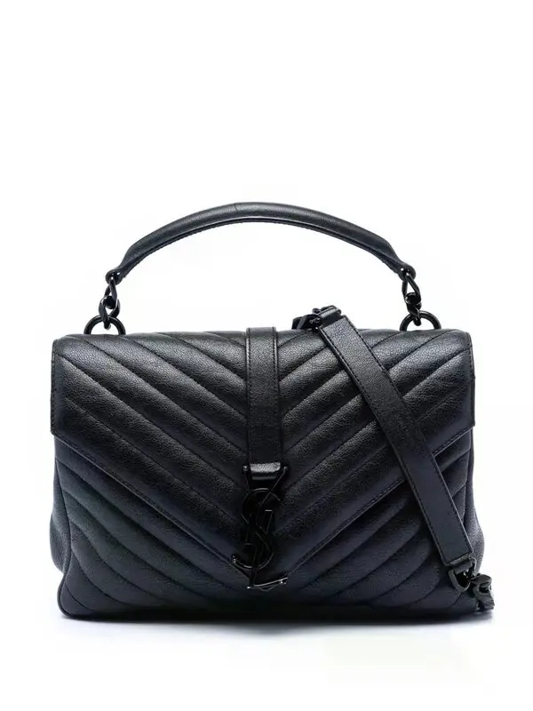 Saint Laurent 2016 Medium Chevron Sheepskin Monogram College Satchel - Black