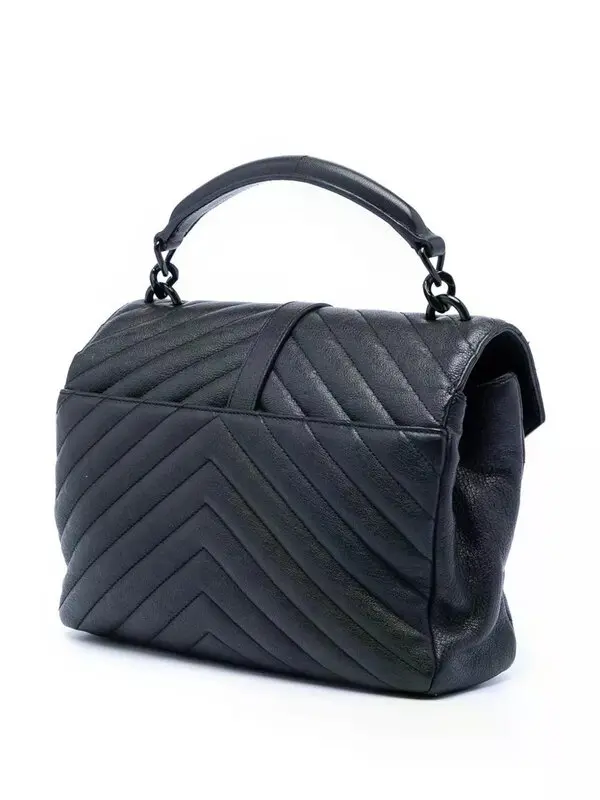 Saint Laurent 2016 Medium Chevron Sheepskin Monogram College Satchel - Black