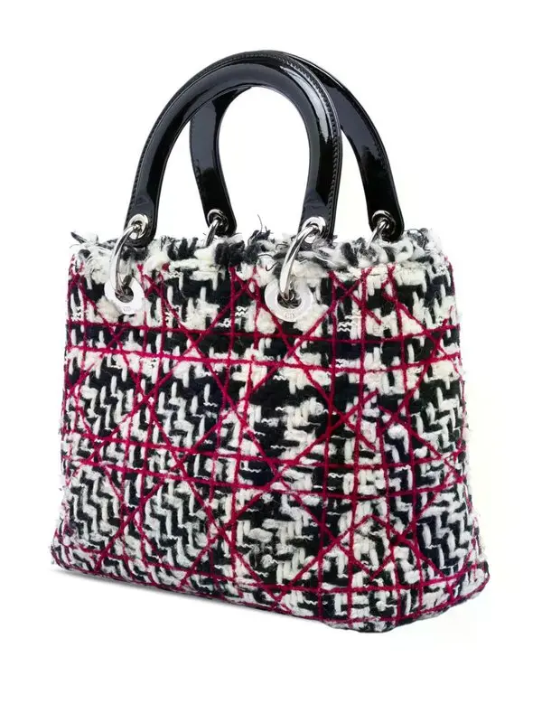 Dior Lady Satchel Tweed With Fringe Detail - Black