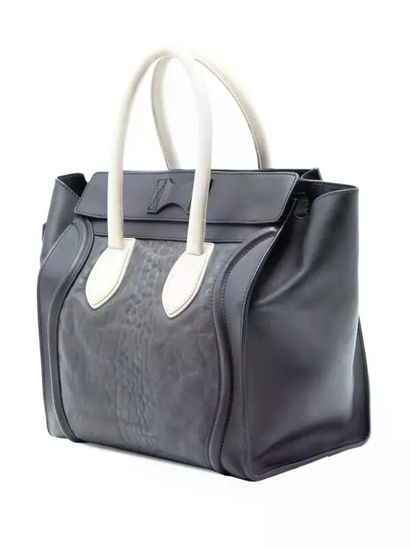 Celine 2011 Mini Embossed Calfskin Luggage Tote Handbag - Black