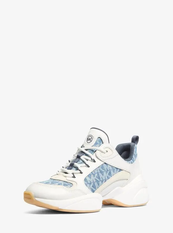 Michael Kors Bowie Signature Logo Print Denim Trainer