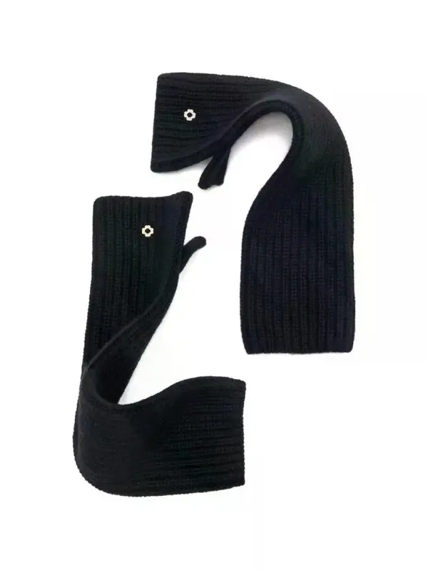 Maje Flower Appliqué Ribbed Knit Fingerless Gloves