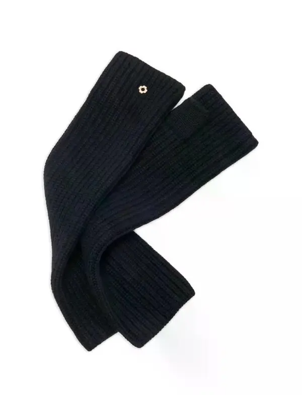 Maje Flower Appliqué Ribbed Knit Fingerless Gloves