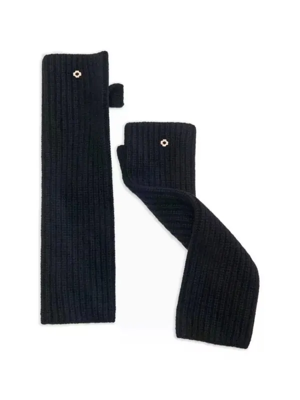 Maje Flower Appliqué Ribbed Knit Fingerless Gloves