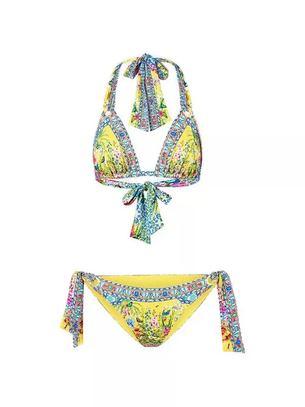 Camilla Floral-print Tie Bikini Set - Yellow