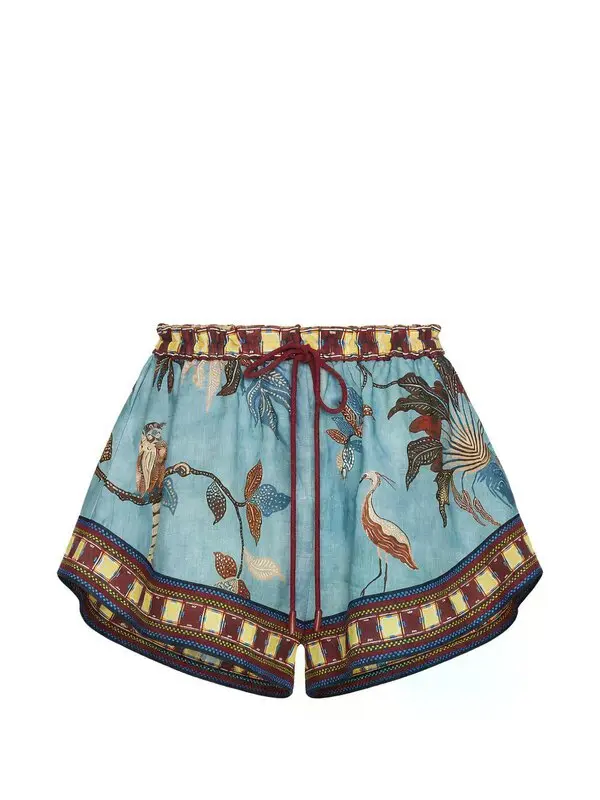 ALEMAIS Drawstring Bird-print Shorts - Blue