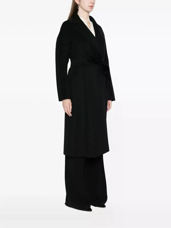Max Mara Virgin Wool Wraparound Coat - Black