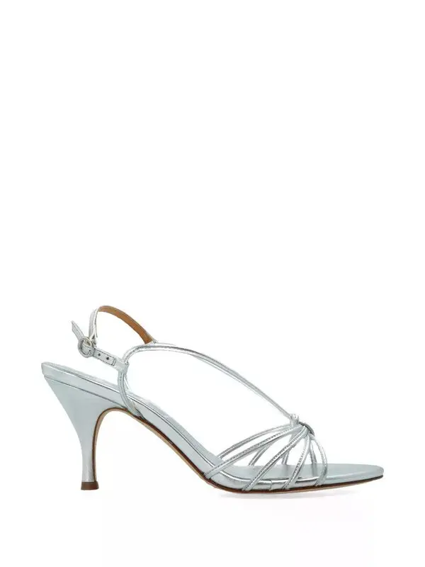 AeydĒ Strappy Knotted Leather Heels - Silver