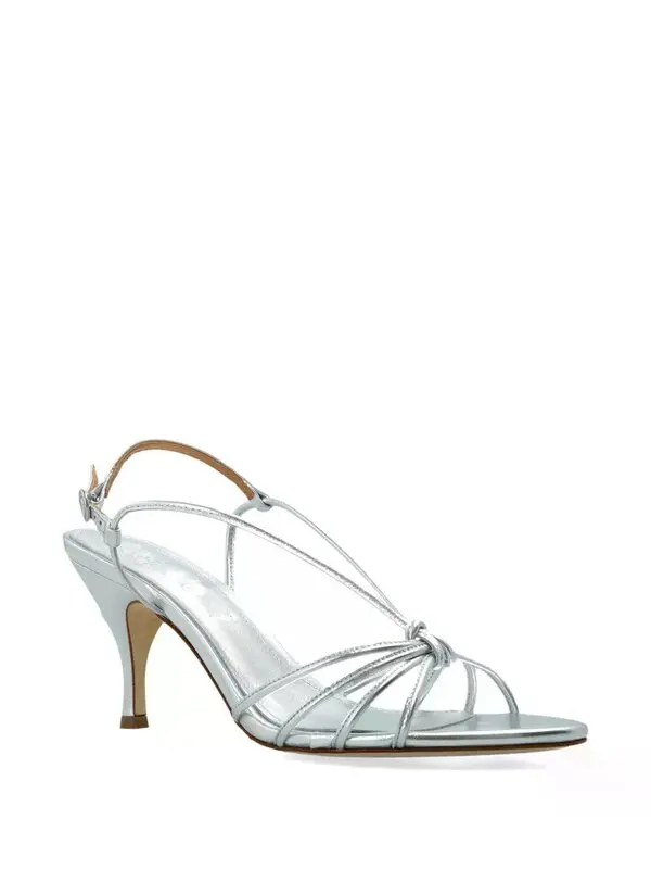 AeydĒ Strappy Knotted Leather Heels - Silver