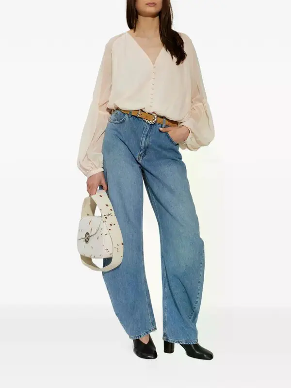 ROTATE BY BIRGER CHRISTENSEN Button Bishop Sleeve Blouse