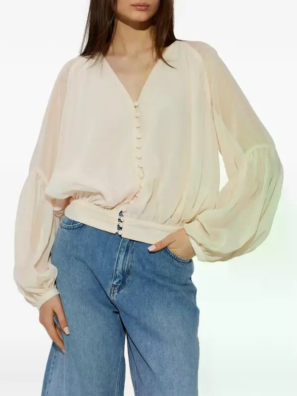ROTATE BY BIRGER CHRISTENSEN Button Bishop Sleeve Blouse