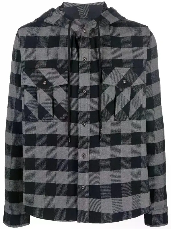 Off-White Arrows-print Check Hoodie Shirt - Grey