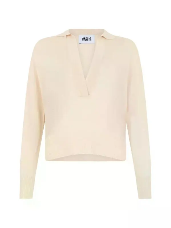 Alpha Studio Polo-collar V-neck Sweater