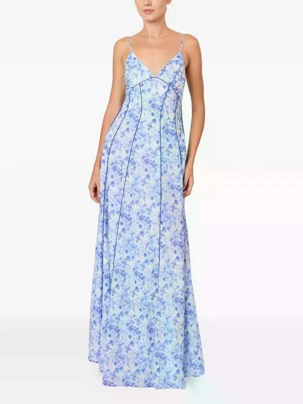Rosie Assoulin V-neck Floral Print Dress - Blue