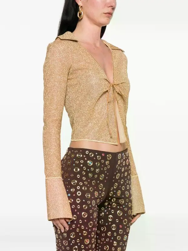 Oseree Tie-front Long Sleeve Top - Gold