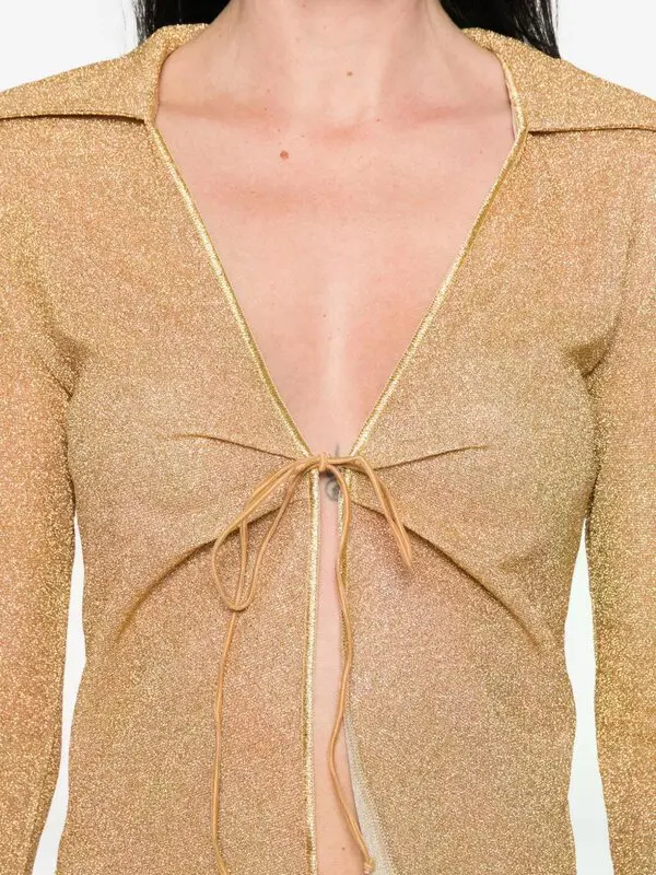 Oseree Tie-front Long Sleeve Top - Gold