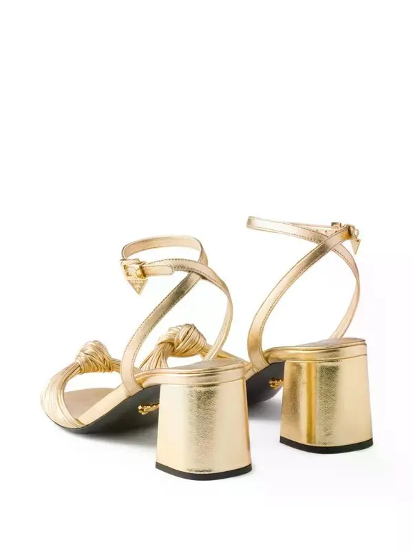 Prada Mordoré Leather Heeled Sandals - Gold