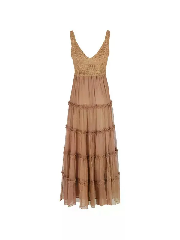 ERMANNO FIRENZE Crocheted Ruffled Midi Dress