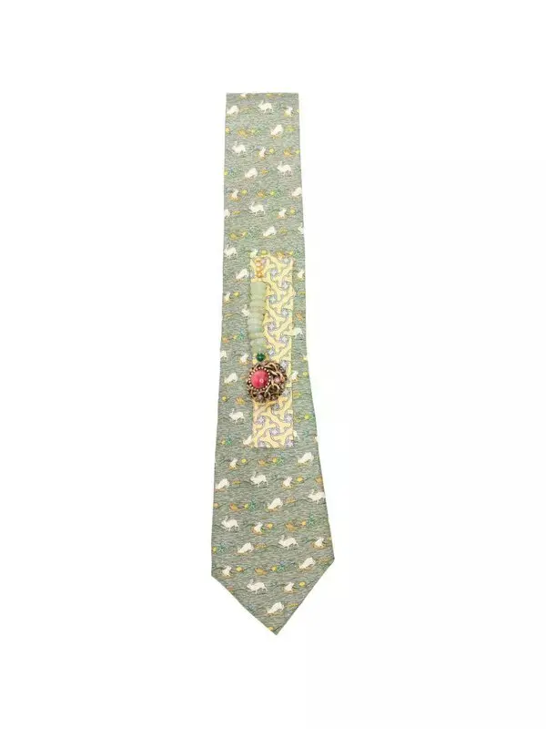 A.N.G.E.L.O. VINTAGE CULT X Stefania Bertoni Customised Hermès Print Silk Tie - Green