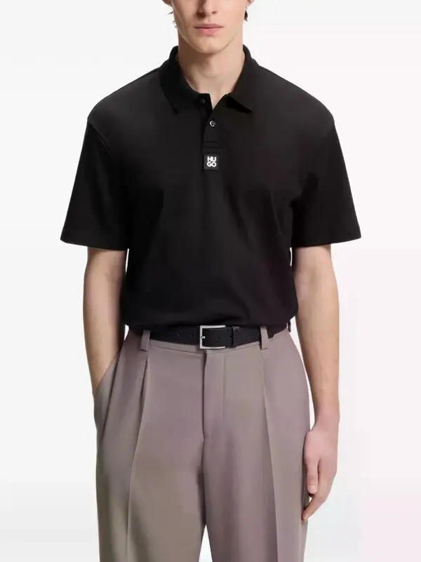 Hugo Stacked-logo Polo Shirt In Interlock Cotton - Black