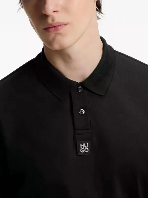 Hugo Stacked-logo Polo Shirt In Interlock Cotton - Black