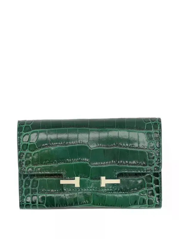 TOM FORD T-bar Reptile-effect Wallet - Green