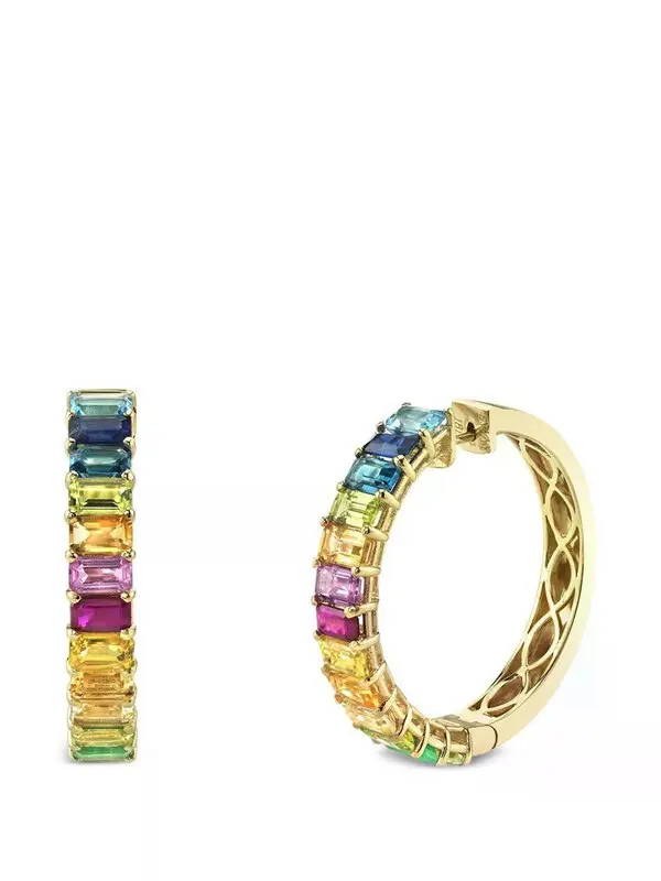 Shay Rainbow Multi-stone Hoop Earrings - Gold