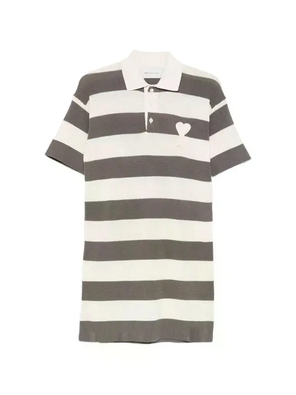 AMI Paris Striped Cotton Knit Polo Dress