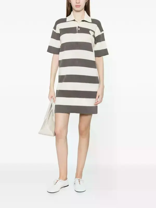 AMI Paris Striped Cotton Knit Polo Dress