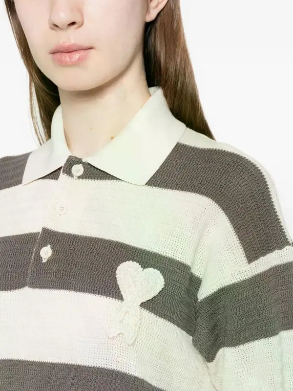 AMI Paris Striped Cotton Knit Polo Dress