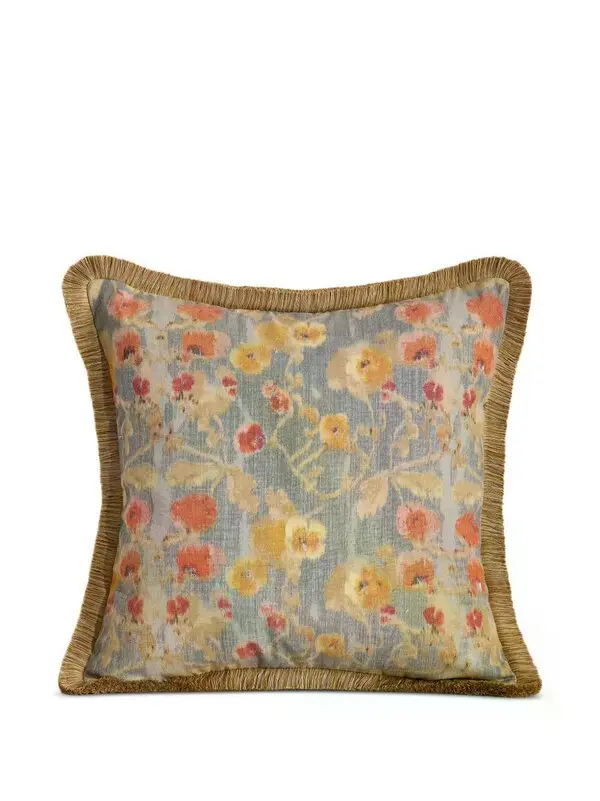 SOHO HOME Halsey Floral Fringed Cushion - Blue