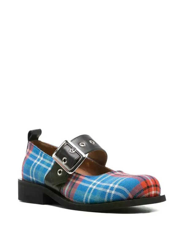 CHARLES JEFFREY Buckle Plaid Pumps
