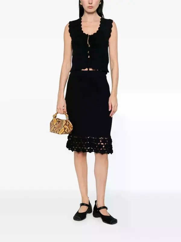 GANNI Crochet-trim Ribbed Knit Midi Skirt - Black