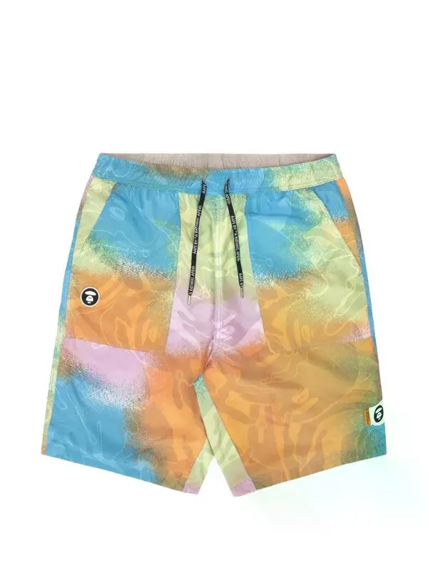 AAPE BY *A BATHING APE Moonface Embroidered Reversible Shorts - Neutrals