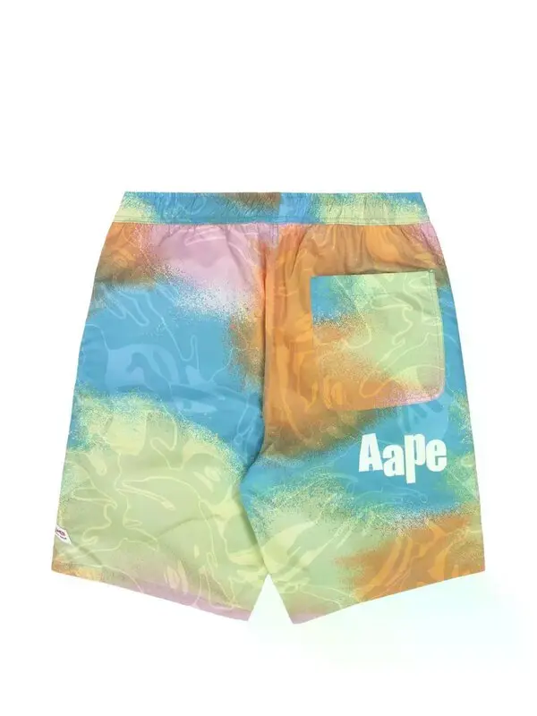 AAPE BY *A BATHING APE Moonface Embroidered Reversible Shorts - Neutrals
