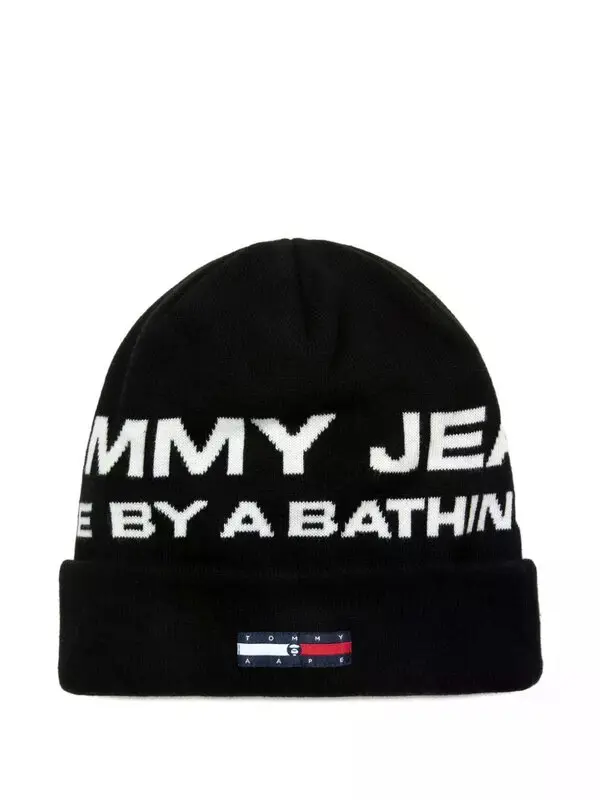 AAPE BY *A BATHING APE Ribbed Logo Beanie - Black