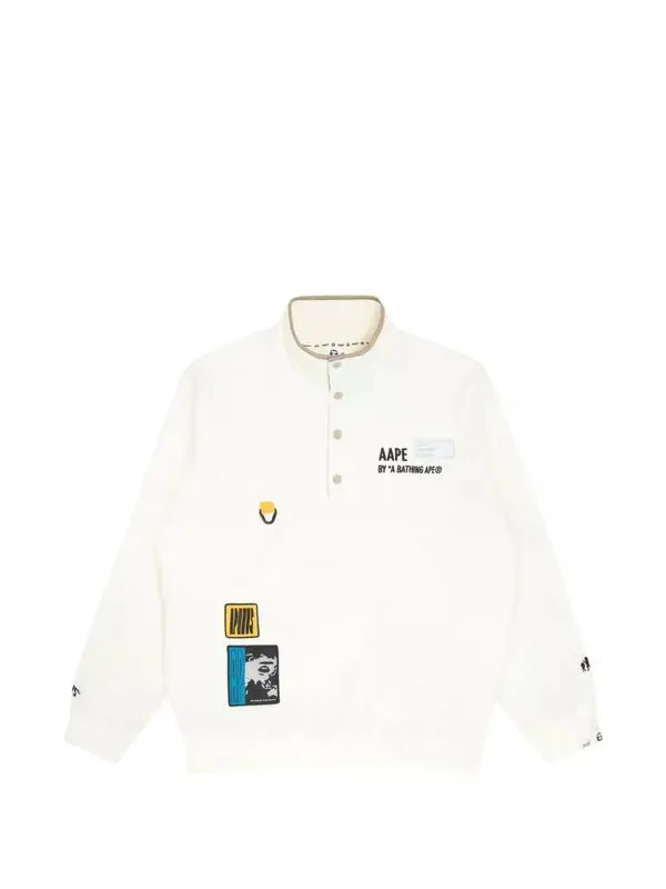 AAPE BY *A BATHING APE Buttoned Patched Sweatshirt - White