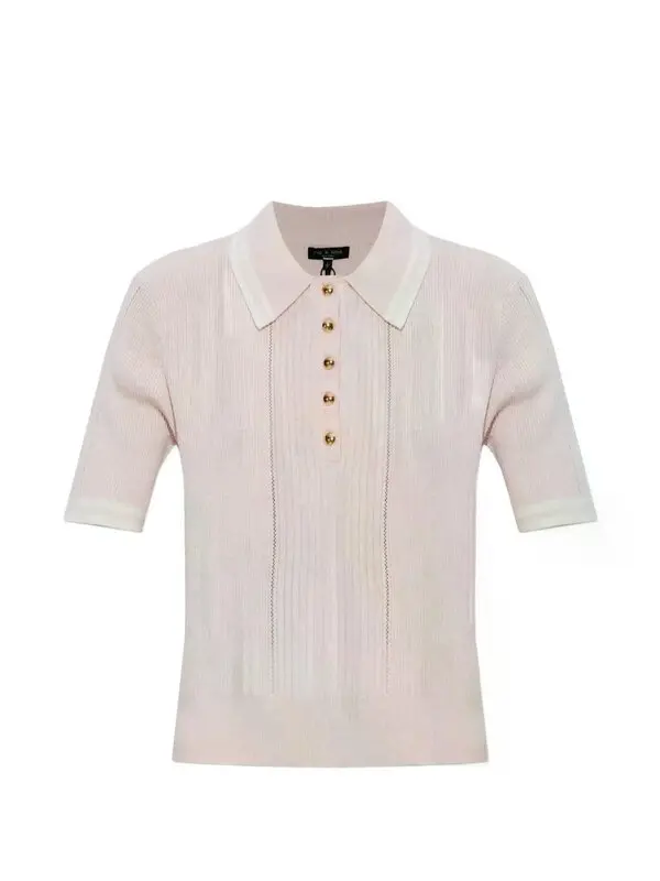 Rag & Bone Ribbed Button Polo Top - Pink