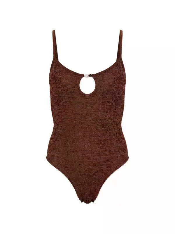 Hunza G Mia Beaded Crinkle One Piece Swimsuit - Brown