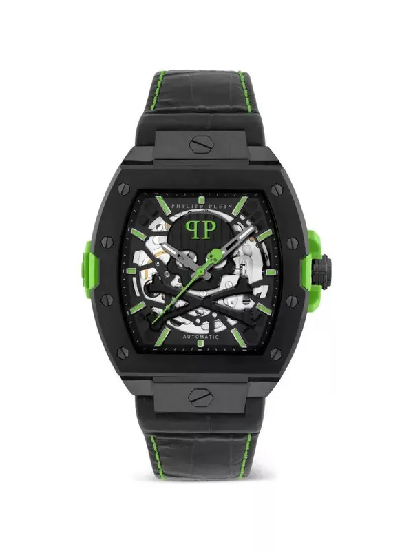 Philipp Plein Skeleton 44mm Automatic Strap Watch - Black