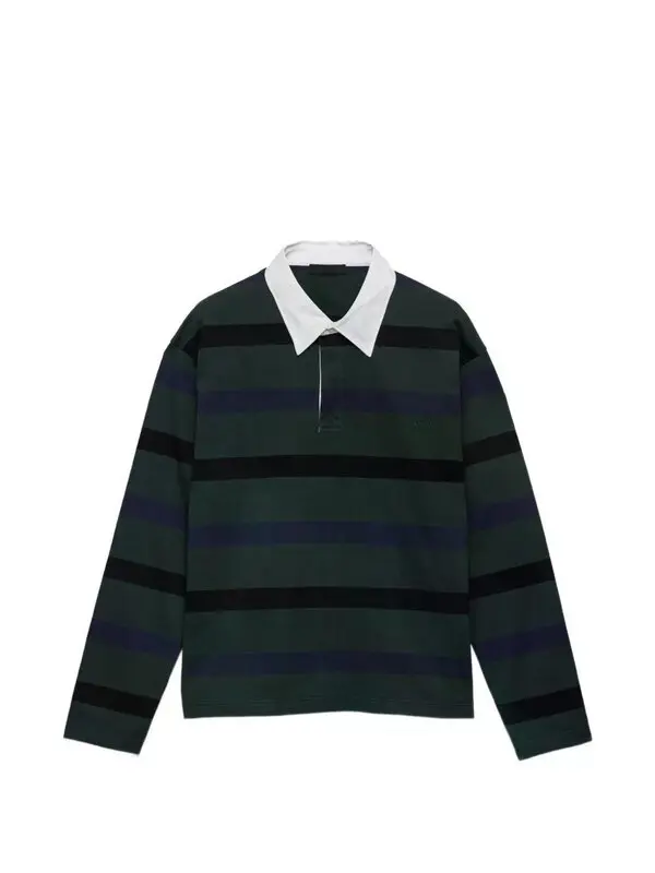 Prada Striped Long-sleeve Polo Shirt - Green