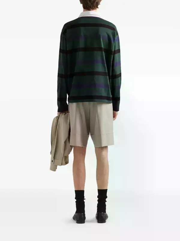 Prada Striped Long-sleeve Polo Shirt - Green