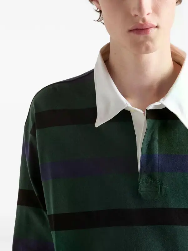 Prada Striped Long-sleeve Polo Shirt - Green