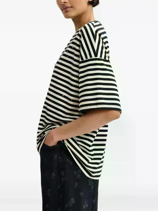 Essentiel Antwerp Striped Strass T-shirt - Black