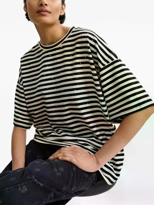 Essentiel Antwerp Striped Strass T-shirt - Black
