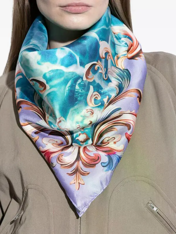 Versace Printed Silk Scarf - Blue